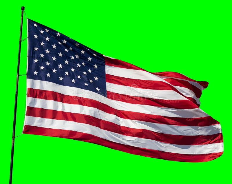 An American Flag Waving in the Wind on a Flag Pole Over a Green Screen ...