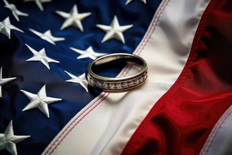 American Flag with Wedding Rings Placed on it Stock Photo - Image of ...
