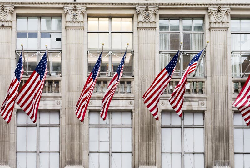 American Flags on a Building Stock Image - Image of building, facade ...