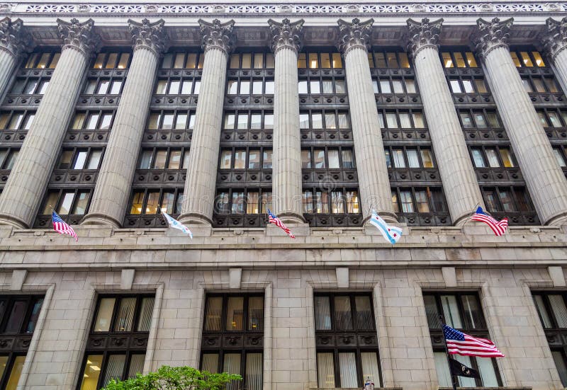 American Flags and Columns on Chicago Building Stock Image - Image of ...