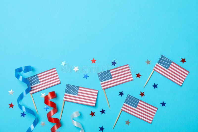 American Flags, Curly Ribbons and Stars on Background Stock Image ...