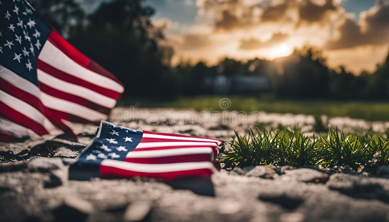 American Flags on the Ground Stock Illustration - Illustration of ...
