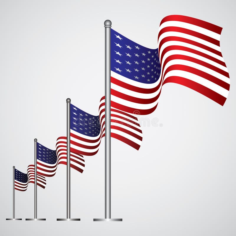 American Flags in a Row. Vector Illustration Decorative Background ...