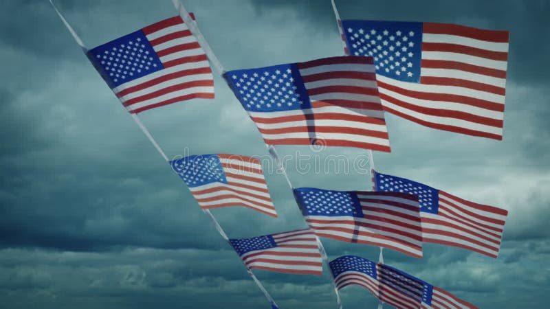 American Flags with Storm Clouds Behind Stock Video - Video of states ...