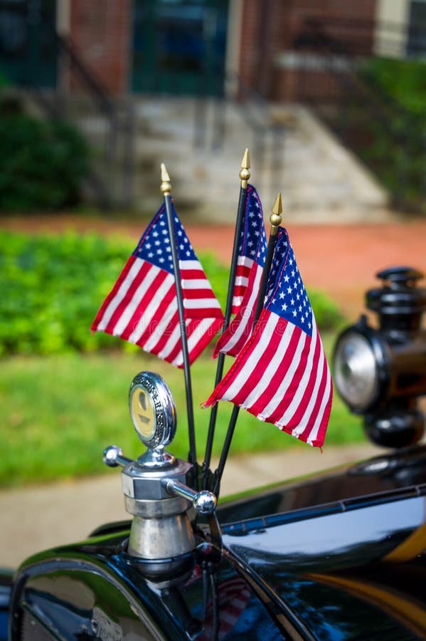 American Flags on Vintage Model a Radiator Cap Stock Photo - Image of ...