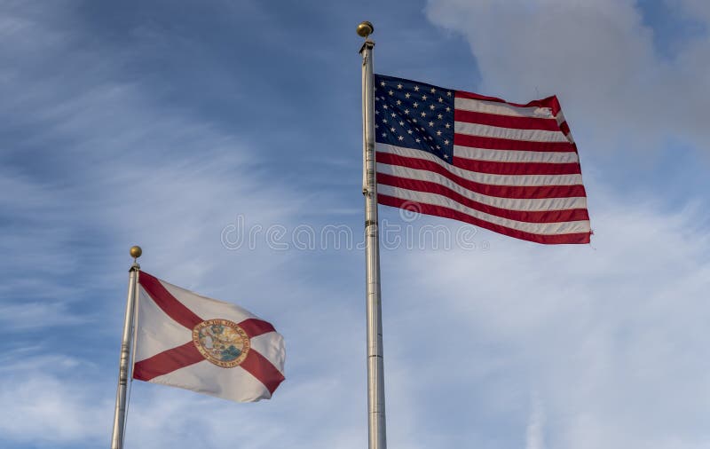 The American and Florida State Flag Stock Photo - Image of waving ...