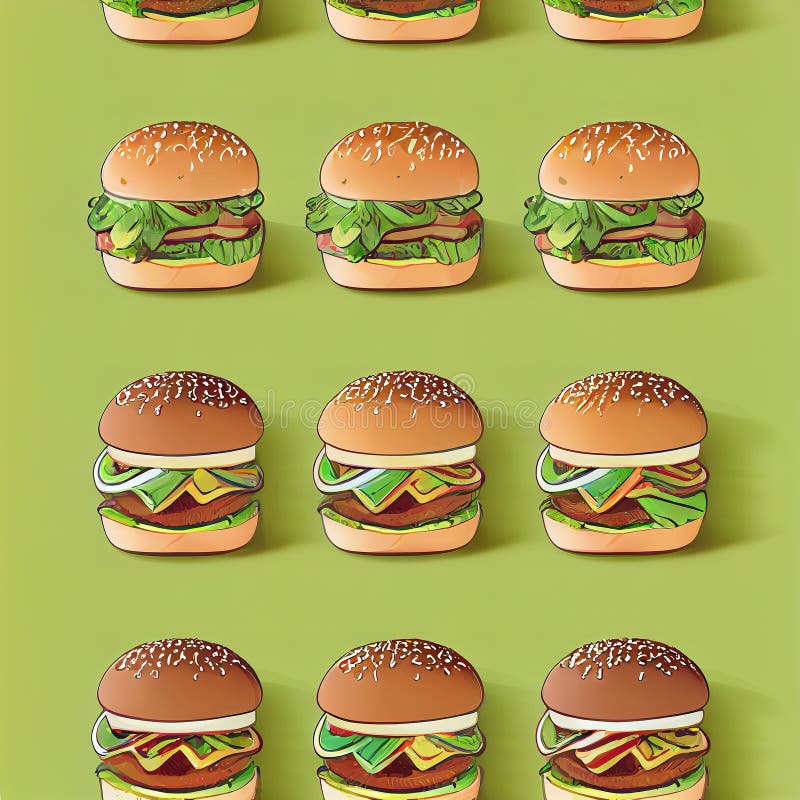 American Food Illustration, Burger Fast Food Pattern, Ai Generated ...