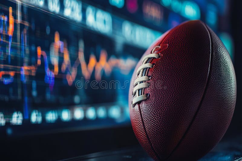 American Football Ball on the Background of a Display with Analytics ...