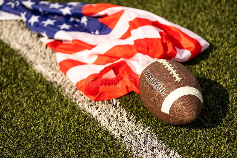 American Football Ball and Flag Stock Image - Image of players ...