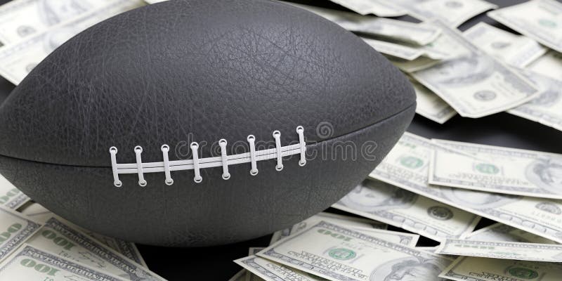 American Football Ball on a Stack of Dollars Money, Super Bowl, 3d ...