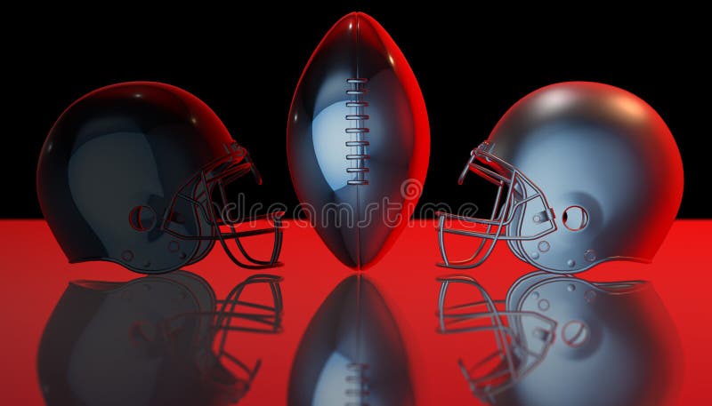 American Football Black and Silver Helmets on Black Dark Background, 3d ...