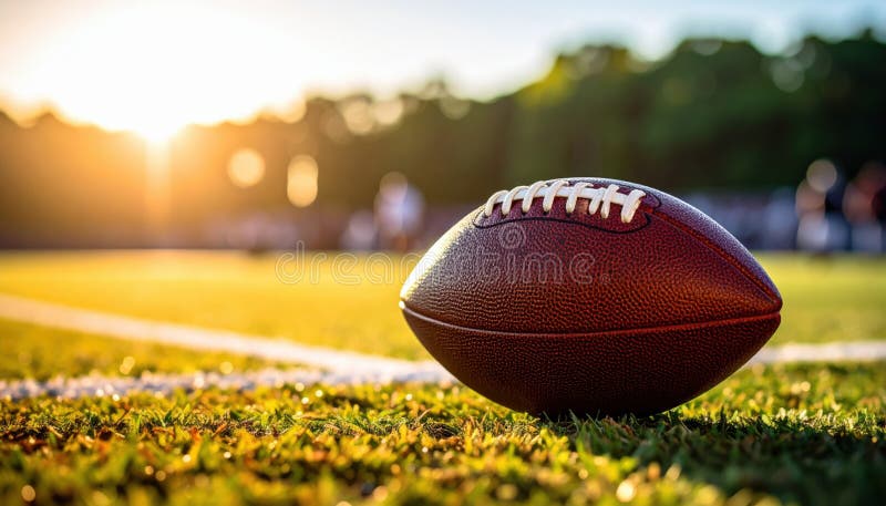 American Football on the First Down Line Ready for Snap with Plenty of ...