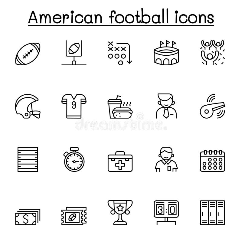American Football Icon Set in Thin Line Style Stock Vector ...