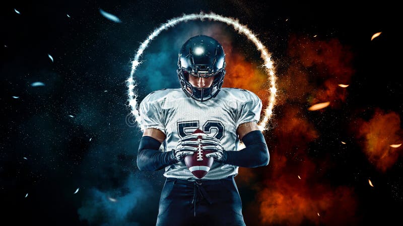 American Football Player Black Background with Fire Stock Photo - Image ...