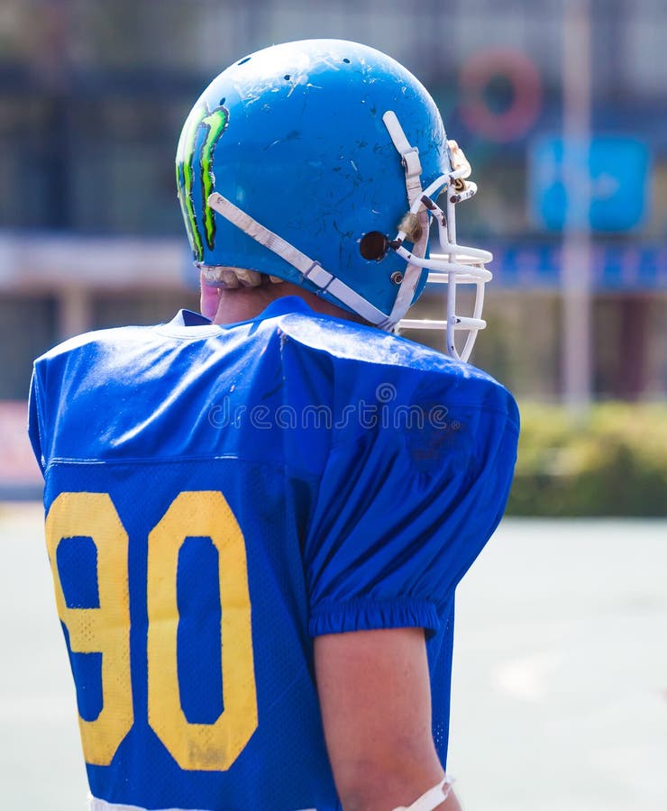 American Football Player in Helmet Stock Photo - Image of action, back ...