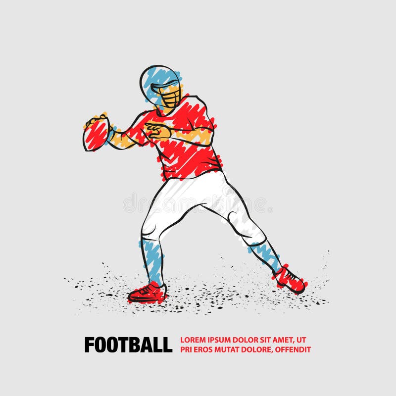 American Football Quarterback Throws the Ball. Vector Outline of ...