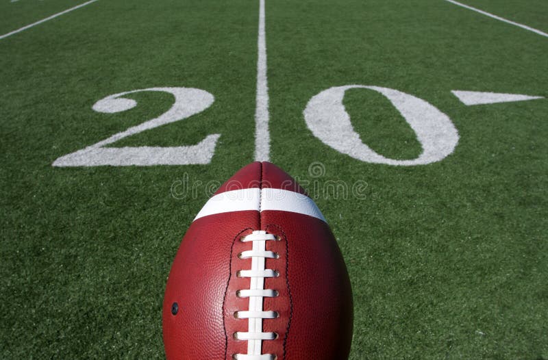 American Football with the Twenty Yard Line Beyond Stock Image - Image ...