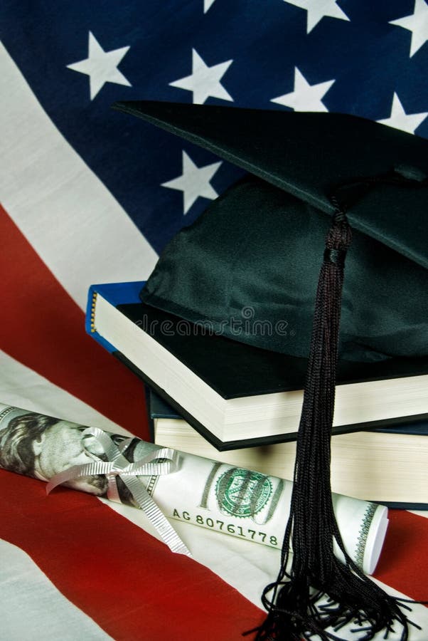 Graduation Hat and Money Diploma Stock Image - Image of accessory ...