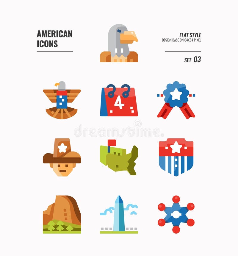 American Icon Set 3. Include Eagle Sign, USA Map, Landscape and More ...