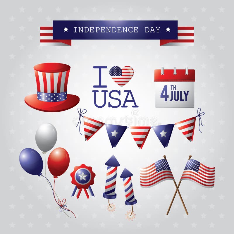 American Independence Day Icons. Vector Illustration Decorative Design ...