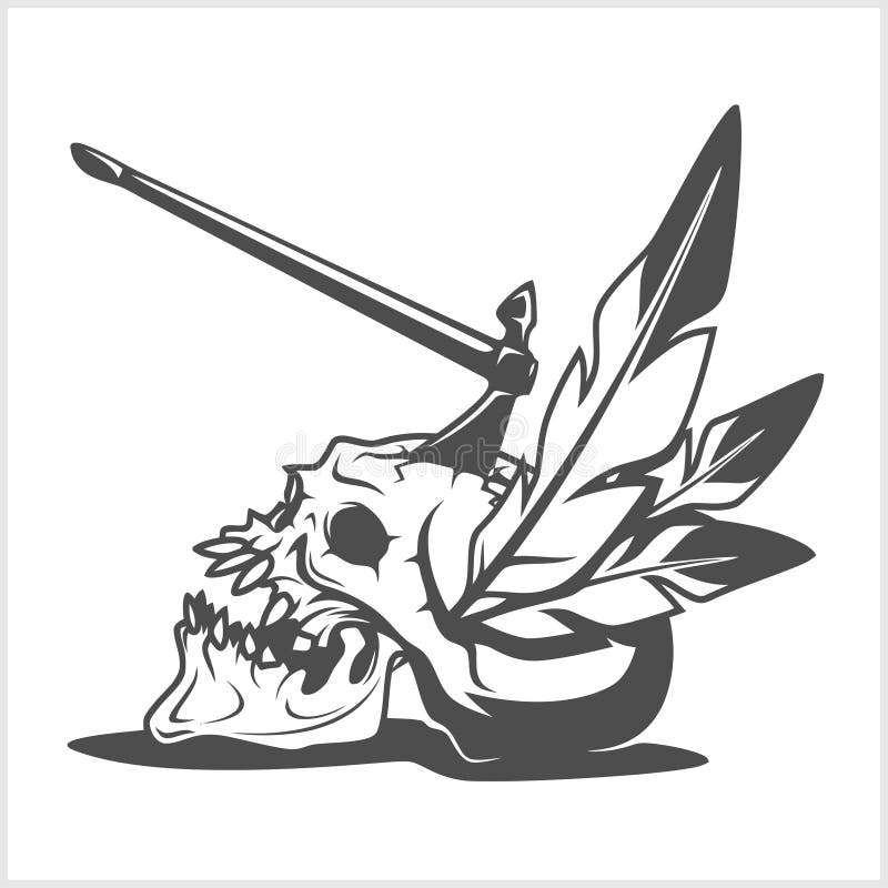 American Indian Chief Skull with Tomahawk Stock Vector - Illustration ...