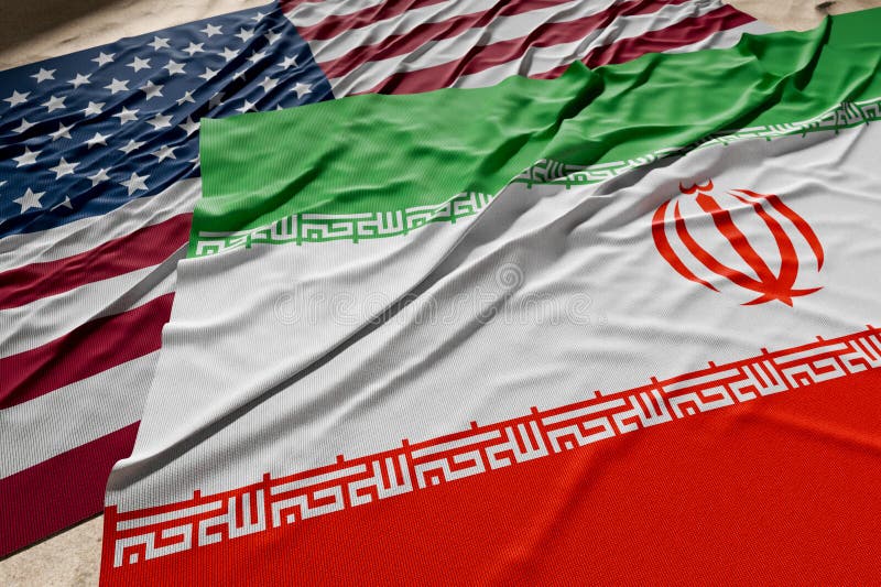 An American and Iranian Flags Resting on Desert Sand Stock Photo ...