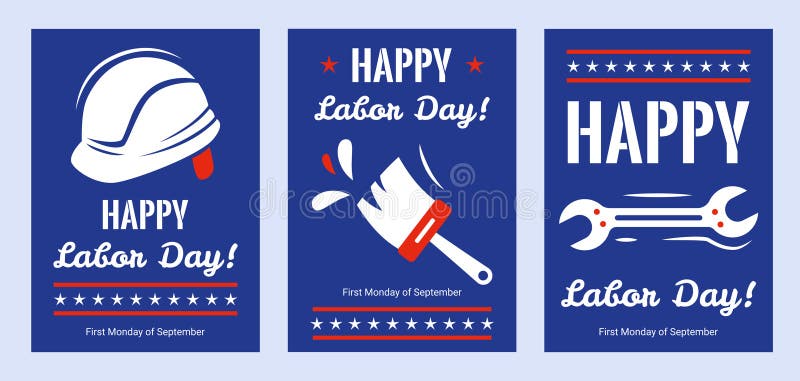 American Labor Day Three Posters with Text and Working Tools, Vector ...