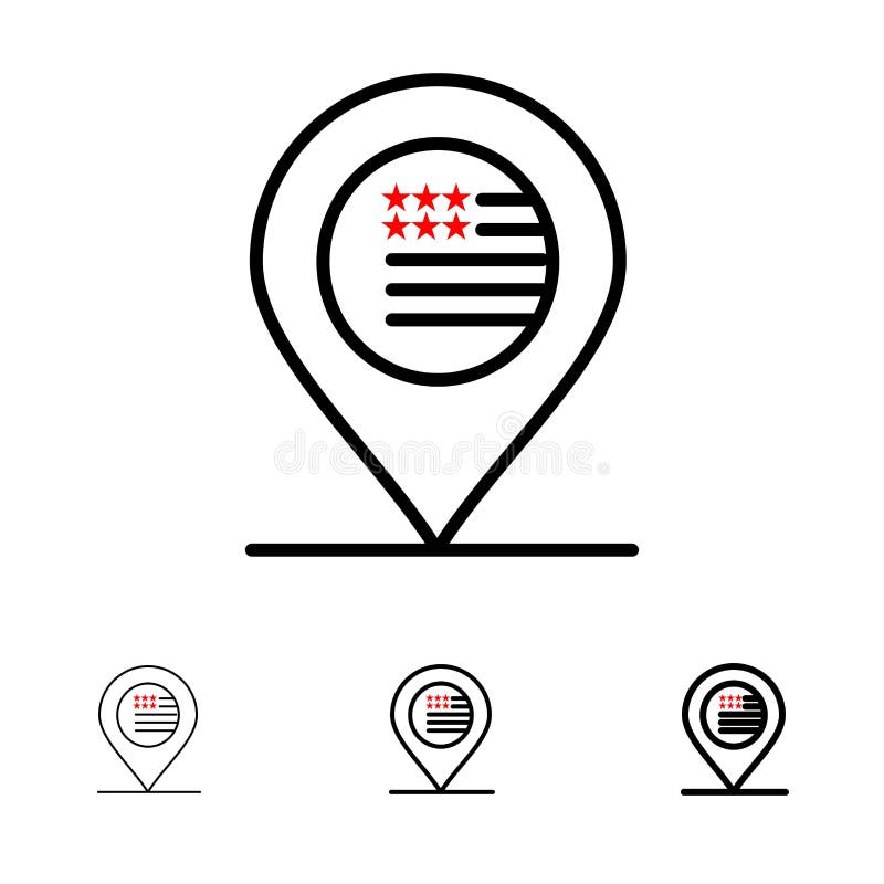 American, Location, Map, Sign Bold and Thin Black Line Icon Set Stock ...