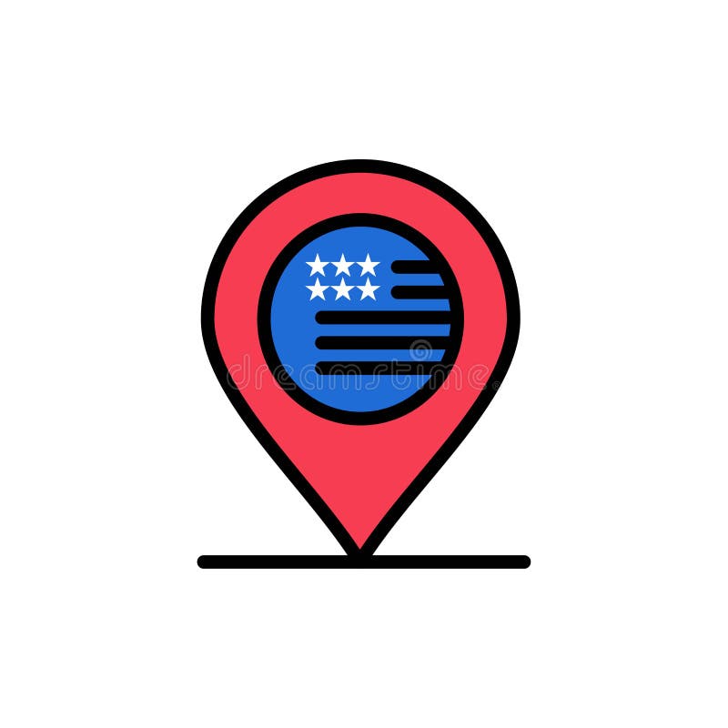 American, Location, Map, Sign Flat Color Icon. Vector Icon Banner ...