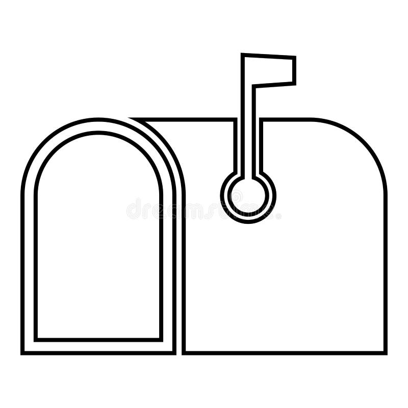American Mail Box with Flag Pillar-box Postbox Icon Outline Black Color ...