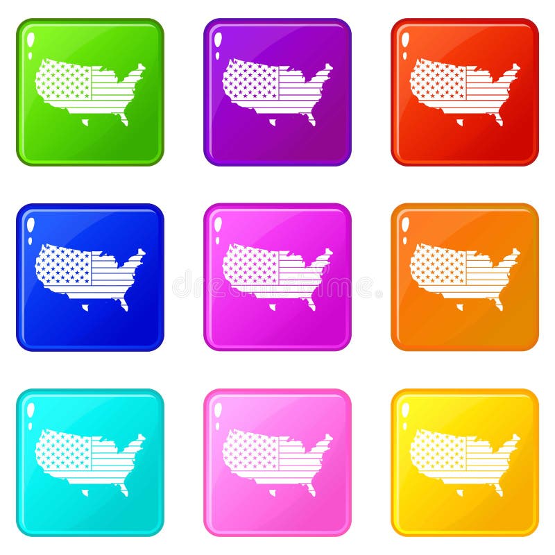American map icons 9 set stock vector. Illustration of california ...
