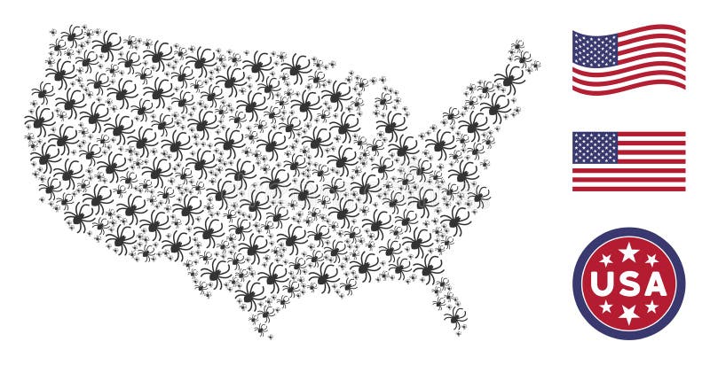 American Map Stylized Composition of Spider Stock Vector - Illustration ...
