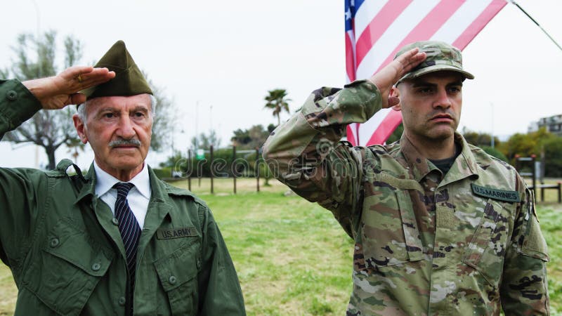 American Military General and Sergeant Standing at Attention in ...