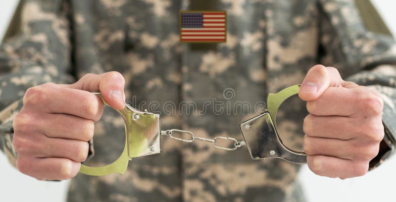 American Military Soldier in Handcuffs. Stock Photo - Image of security ...