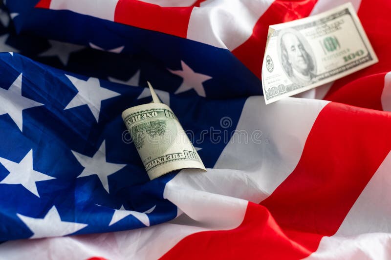 American Money on American Flag Stock Image - Image of banking, dollar ...