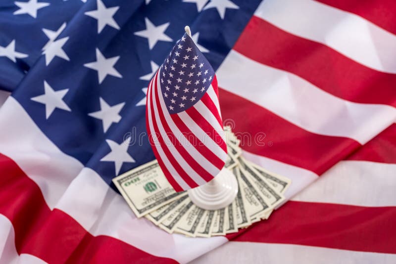 American Money - Us Dollar on Flag of America Stock Image - Image of ...