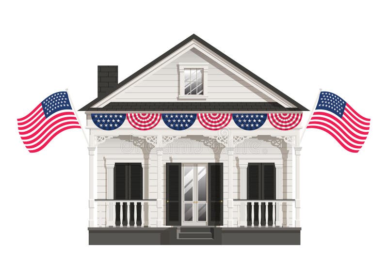 American Old House Celebrating 4th of July Stock Vector - Illustration ...