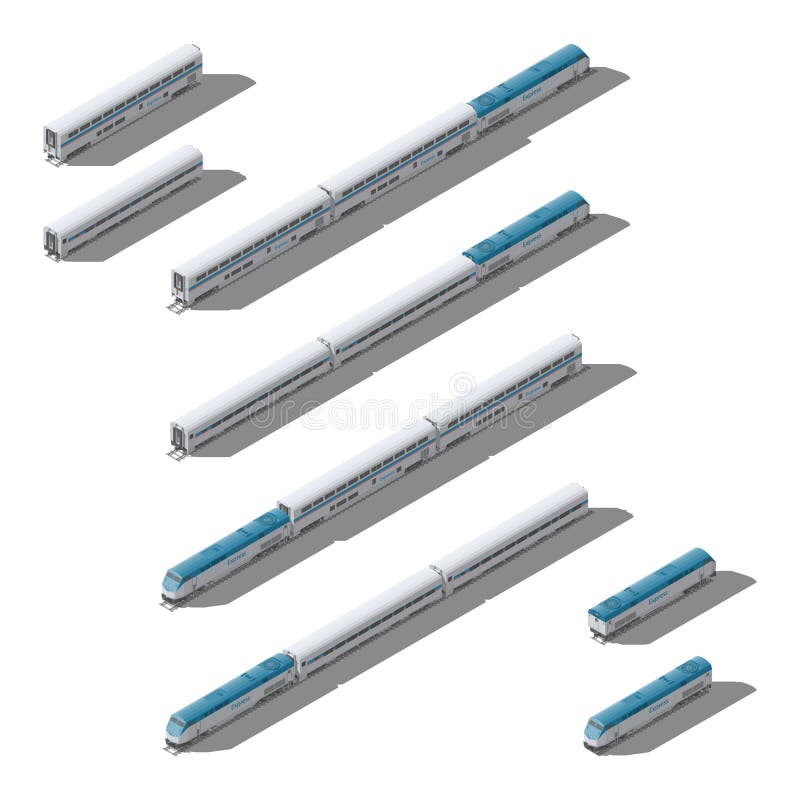 American Passenger Commuter and Intercity Trains Isometric Icon Set ...