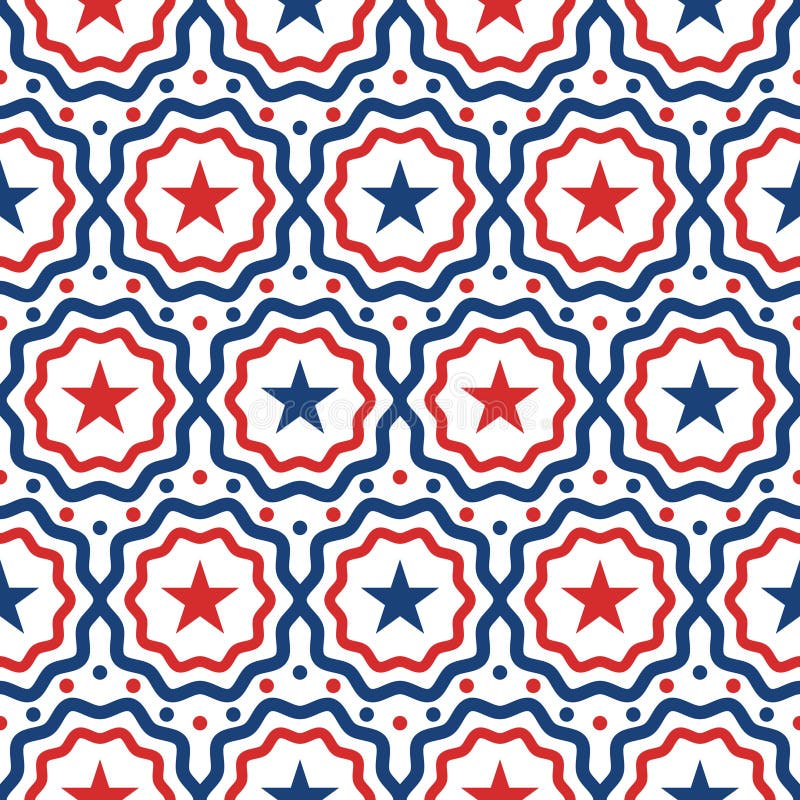 American Patriotic Pattern in Red, Blue and White with Star Shapes ...