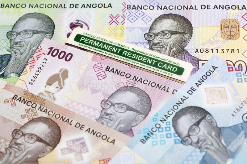 American Permanent Resident Card on Angolan Money Stock Image - Image ...