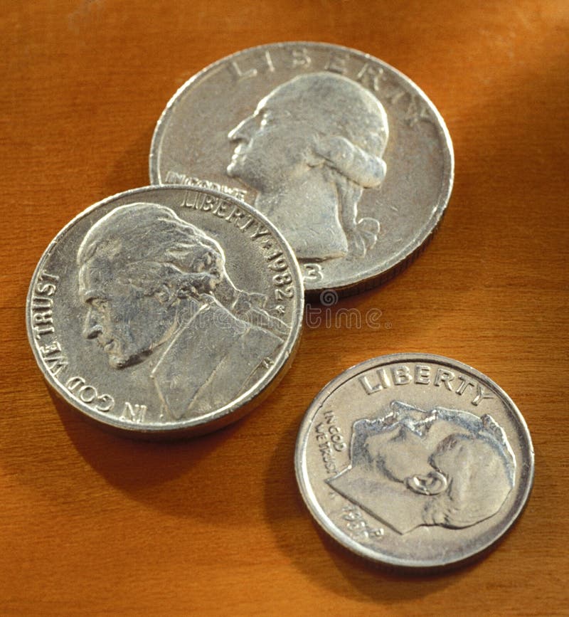 American Quarter, Nickel, and Dime Stock Image - Image of nickel ...