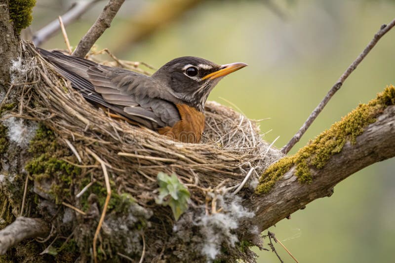 American Robin Nest. Generated Using AI. Stock Illustration ...