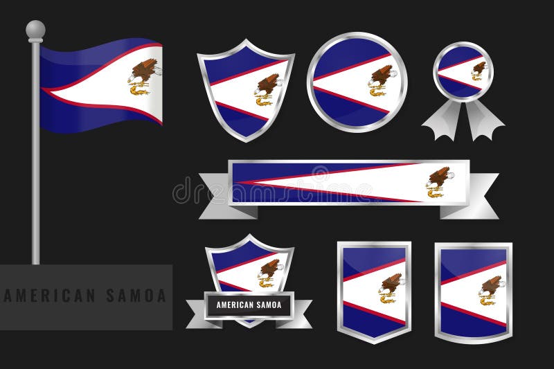 American Samoa Flag Set. Collection of American Samoa National Emblems ...