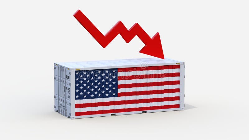 American Shipping Container with a Downward Red Arrow - Concept of Declining Exports Stock ...
