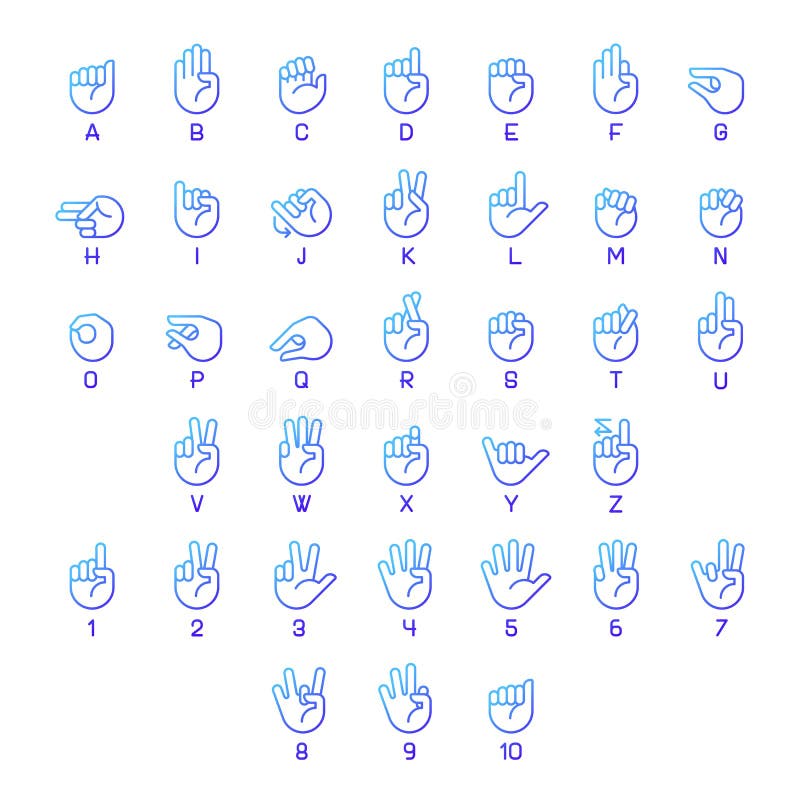 American Sign Language Pixel Perfect Gradient Linear Vector Icons Set ...