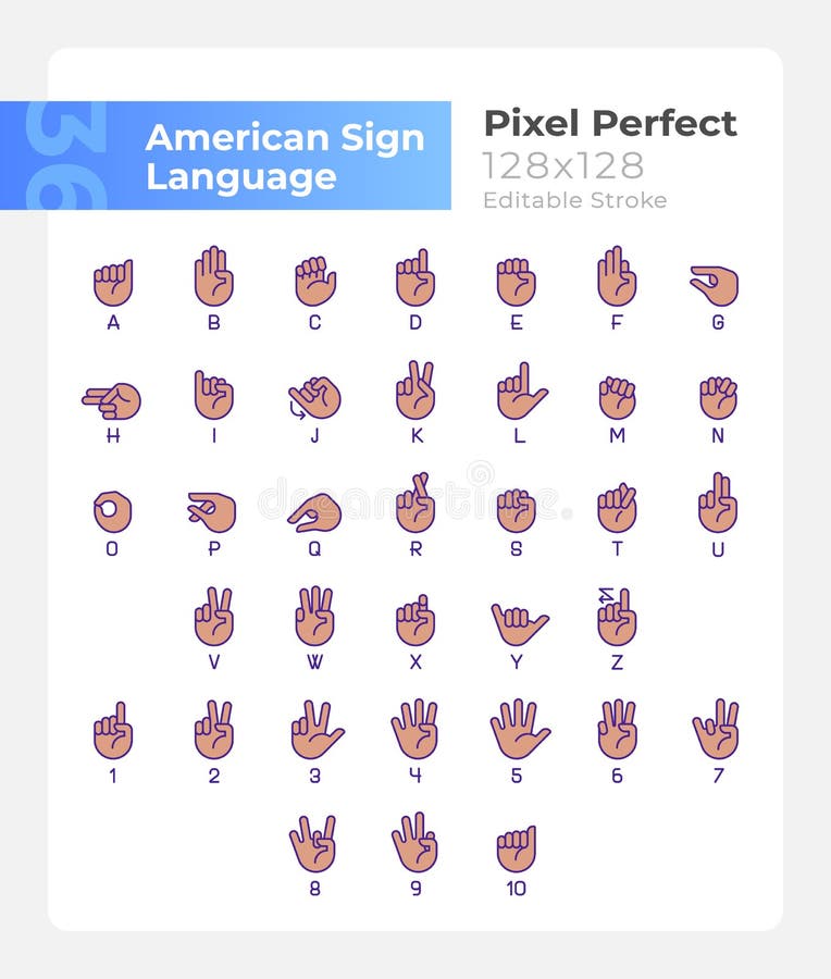 American Sign Language Pixel Perfect RGB Color Icons Set Stock Vector ... American Sign Language Pixel Perfect RGB Color Icons Set Stock Vector ...