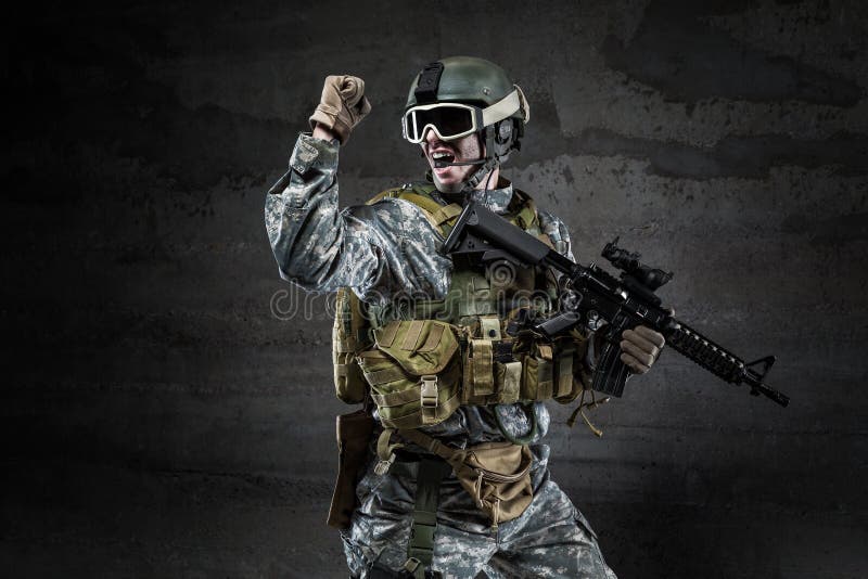 American Soldier Shouting on Dark Background Stock Photo - Image of ...