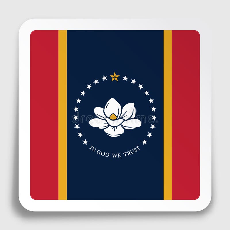 American State of Mississippi Flag Icon on Paper Square Sticker with ...