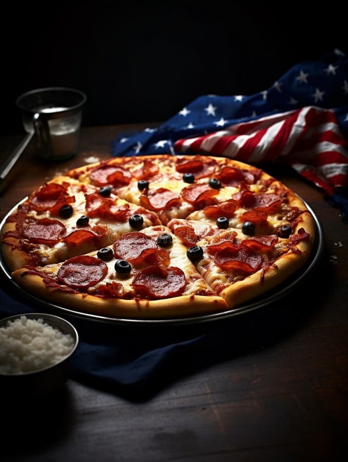 An American Style Pizza with Flag for American Independence Day Stock ...