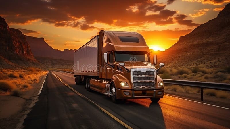 American-style Truck on the Freeway Highway. AI Generated Stock ...